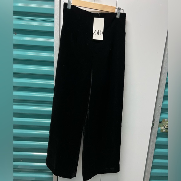 Zara | Pants & Jumpsuits | Zara Black Velvet Wide Leg Trousers | Poshmark